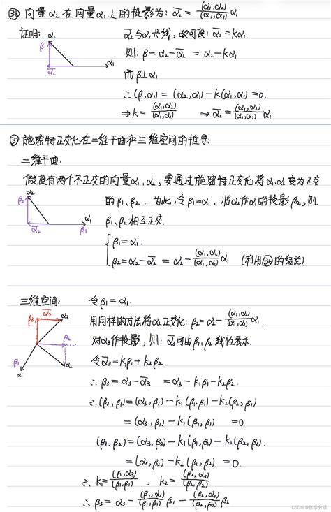 【高等代数】施密特正交化在二维平面和三维空间的推导 二维区域 正交化 csdn博客
