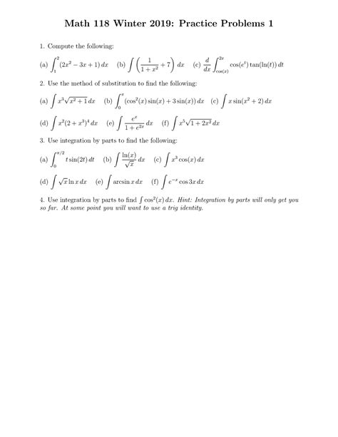M118p1 Week 1 Practice Problems Math 118 Winter 2019 Practice Problems 1 1 Compute The