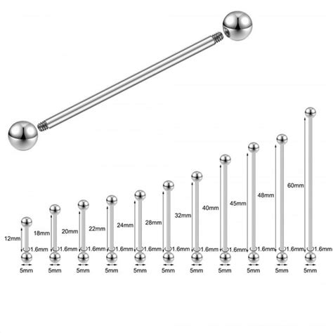 Qqtdfg 16 60mm Surgical Steel Industrial Barbell Earring Cartilage Ear