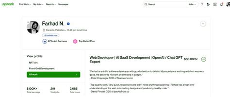 farhad nawab on linkedin upwork webdeveloper aisaas openai chatgpt milestone topratedplus…