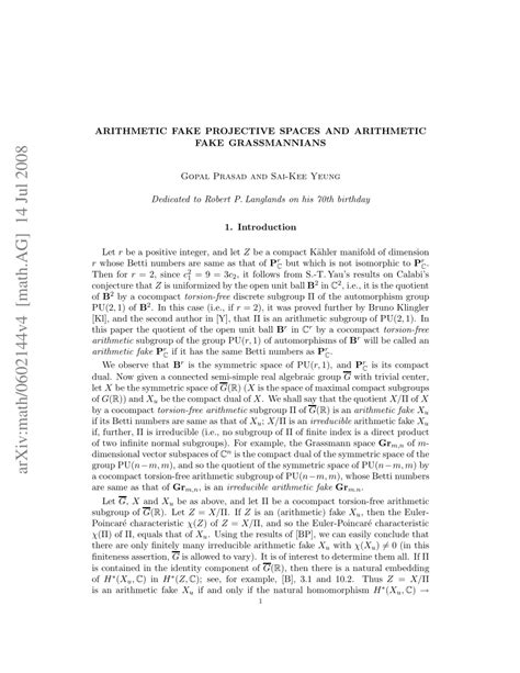 Pdf Arithmetic Fake Projective Spaces And Arithmetic Fake Grassmannians