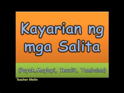 Filipino 3 1qa2 Salitang Magkatugma At Kayarian Ng Salita Quiz