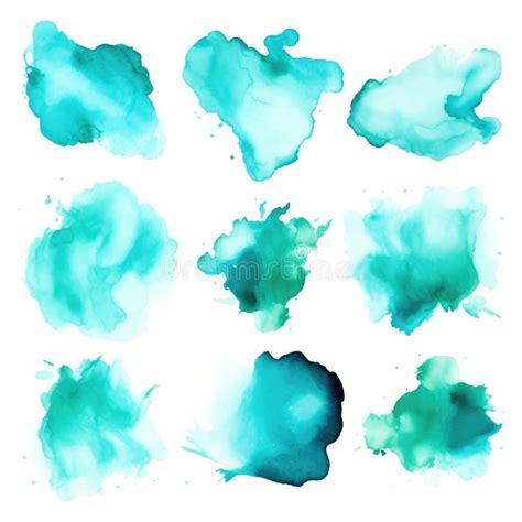 Set Of Watercolor Paint Stains Blobs And Splashes On White Stock Illustration Illustration Of