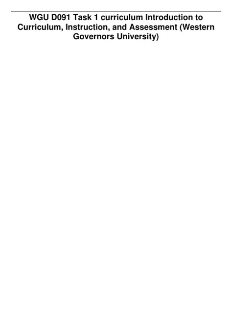 Wgu D091 Task 1 Curriculum Introduction To Curriculum Instruction And Assessment Western