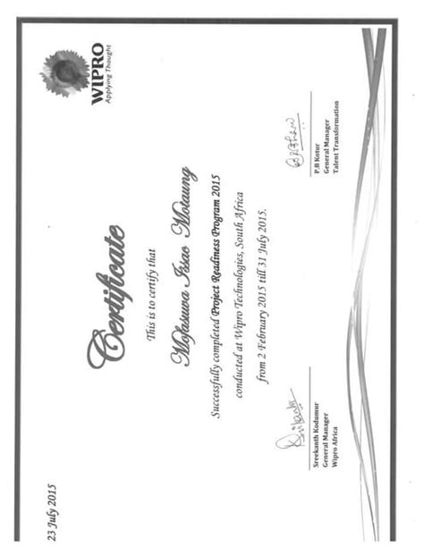 Wipro Certificate Pdf