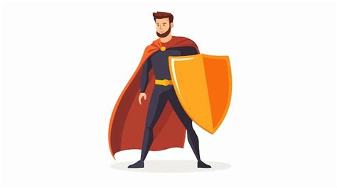 Data Security Concept Man In Superhero Cape With Digital Protection Shield Premium Ai