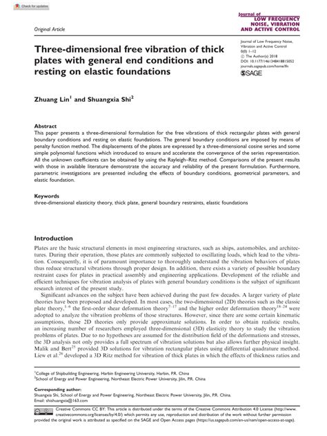 Pdf Three Dimensional Free Vibration Of Thick Plates With General End Conditions And Resting