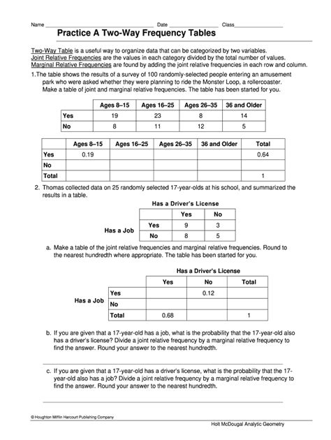 Joint Relative Frequency Fill Online Printable Fillable Blank
