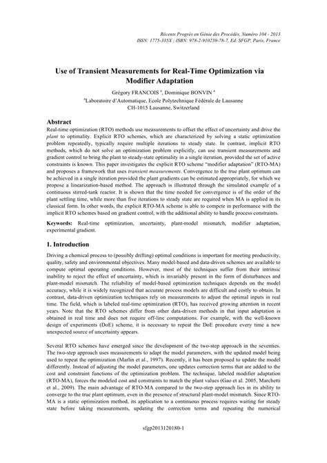 Pdf Use Of Transient Measurements For Real Time Optimization Via Modifier Adaptation
