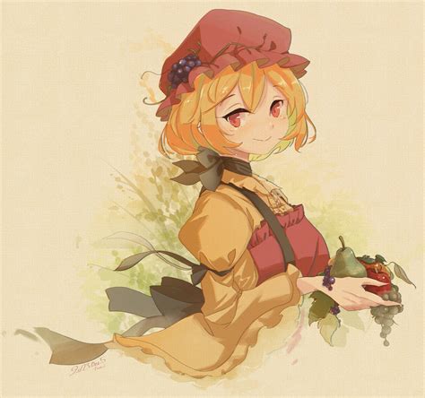 Safebooru 1girl Absurdres Aki Minoriko Apron Blonde Hair Food Fruit