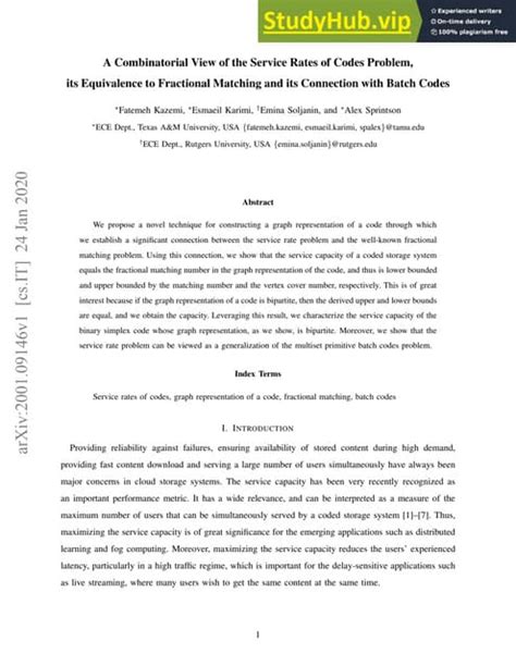 A Combinatorial View Of The Service Rates Of Codes Problem Its