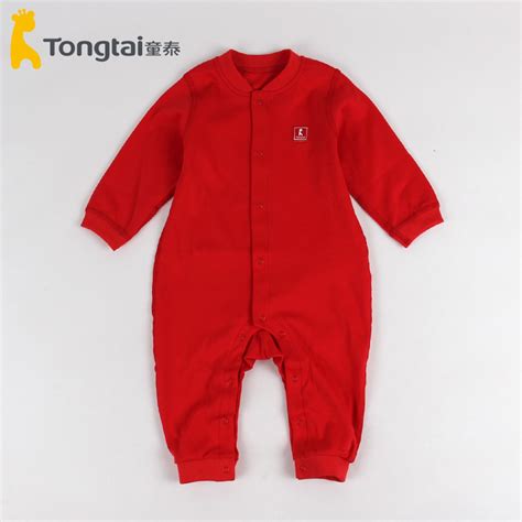 童泰连体衣婴儿闭裆哈衣大红喜庆纯棉爬服3 18个月男女童春秋衣服虎窝淘