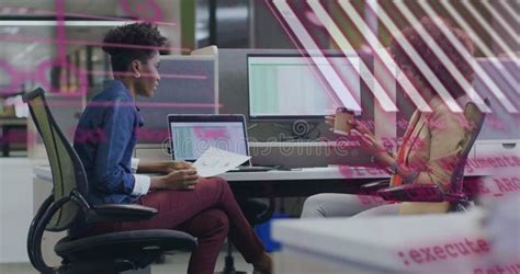 Animation Of Data Processing And Diagrams Over Diverse Female Colleagues Discussing Work In