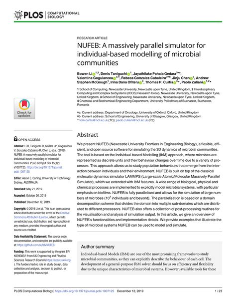 Pdf Nufeb A Massively Parallel Simulator For Individual Based