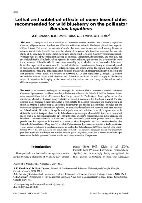 Pdf Lethal And Sublethal Effects Of Some Insecticides Recommended For Wild Blueberry On The