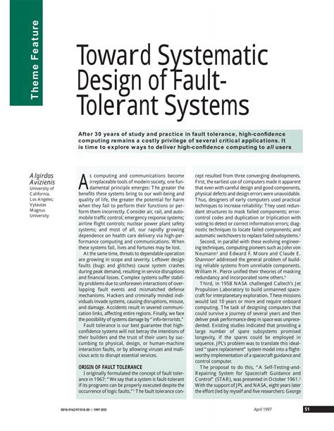 Toward Systematic Design Of Fault Tolerant Systems