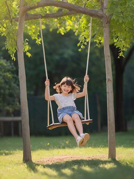 Premium Photo A Girl Is Swinging On A Swing Under A Tree