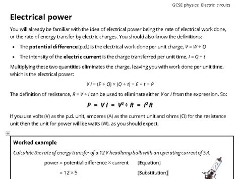 Gcse Physics Combined Science Electrical Power Questions And Answers