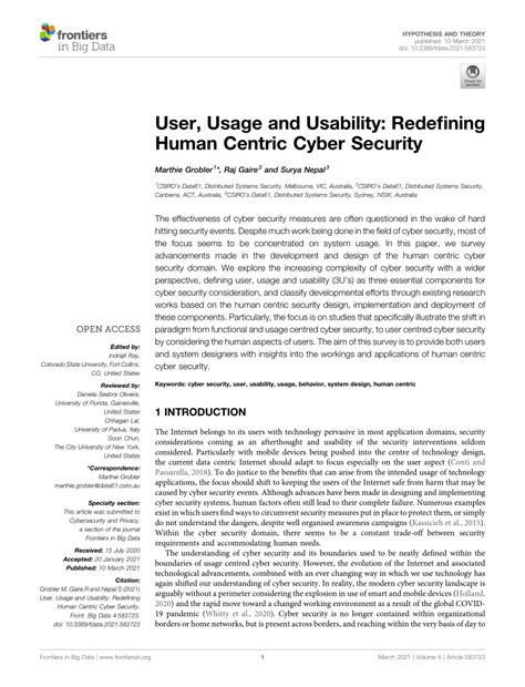 Pdf User Usage And Usability Redefining Human Centric Cyber Security
