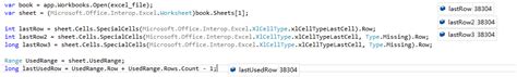 C Microsoftofficeinteropexcel How To Get The Correct Last Row Stack Overflow