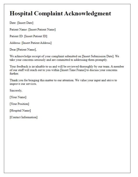 Letter Template For Hospital Feedback Acknowledgment Free Samples In