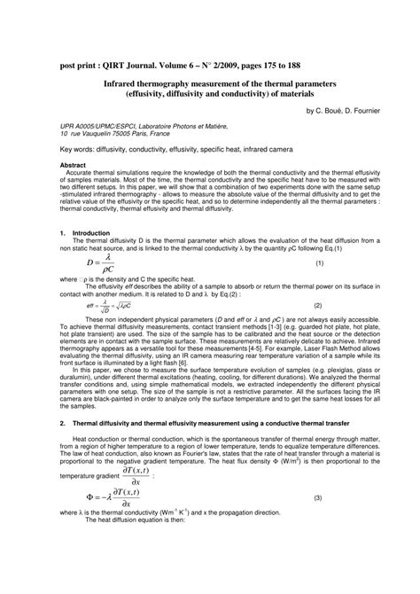 Pdf Infrared Thermography Measurement Of The Thermal Parameters Effusivity Diffusivity And