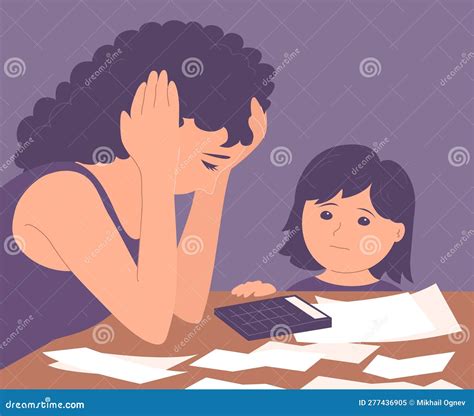 A Young Woman At The Table Counts Debts And Expenses Stock Vector Illustration Of Money