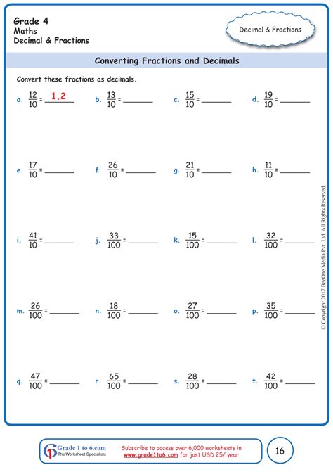 Converting Fraction To Decimals Worksheets