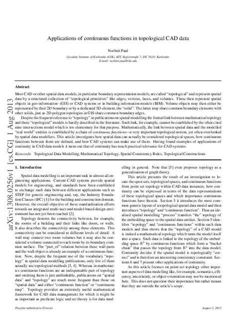 Pdf Applications Of Continuous Functions In Topological Cad Data
