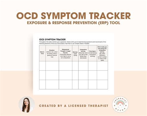 Ocd Symptom Tracker Ocd Worksheet For Therapists Counselors Social Workers Erp Worksheet