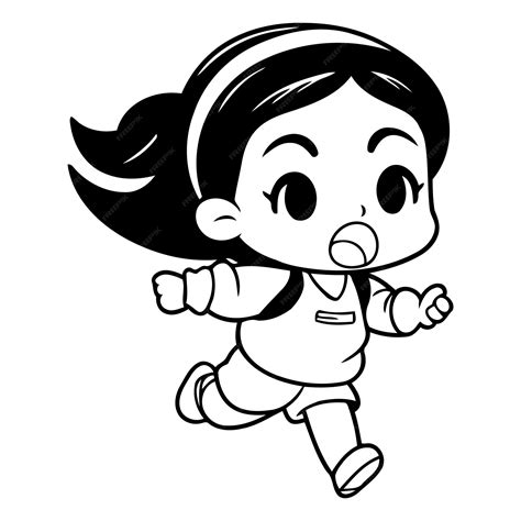 Милая девочка бежит в стиле мультфильма Векторный клип арт Премиум Ai сгенерированный вектор