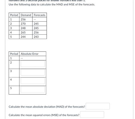 Use The Following Data To Calculate The MAD And MSE Chegg Com