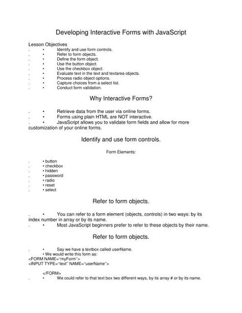 Developing Interactive Forms With Javascript