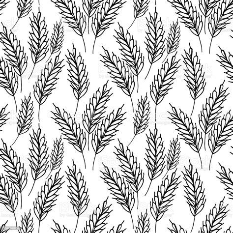 스파이크렛 스위플릿 스위클 핸드 그린 낙서 벡터 미니멀리즘 단색 직물 포장지 벽지 가을 수확 귀 부분에 대한 스톡 벡터 아트 및 기타 이미지 Istock