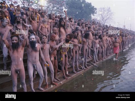 Naga Naked Sadhus From The Juna Akhara Ready To Bathe In The Shipra River On The Shai Snan