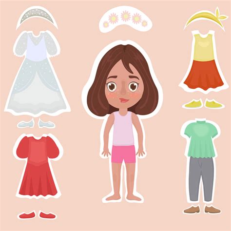 Иллюстрация Бумажная кукла девочка с одеждой в стиле 2d