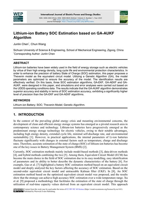 Pdf Lithium Ion Battery Soc Estimation Based On Ga Aukf Algorithm