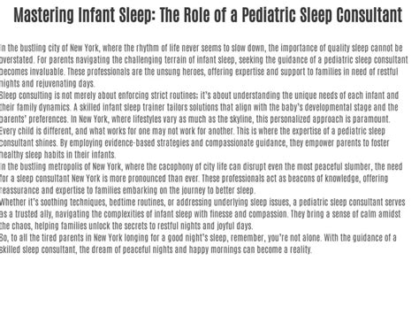 Ppt Mastering Infant Sleep The Role Of A Pediatric Sleep Consultant