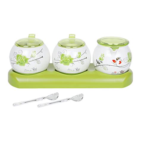 Buy Dp Bb603 Condiment Set With Tray Green And White Ceramic And Plastic