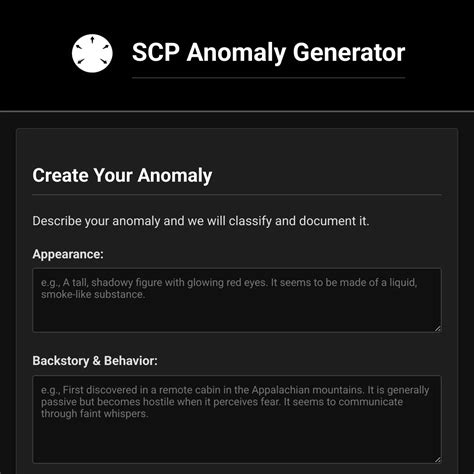 Scp Foundation Anomaly Generator
