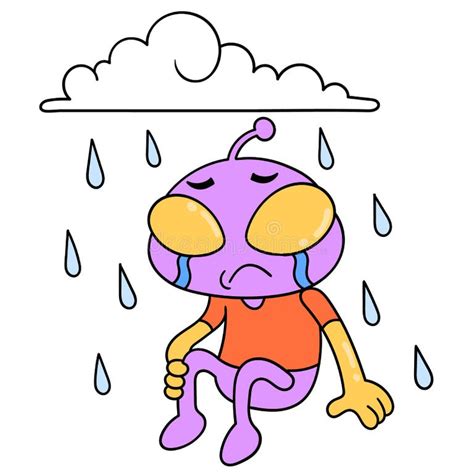Alien Is Crying Sitting In The Pouring Rain Doodle Icon Image Kawaii