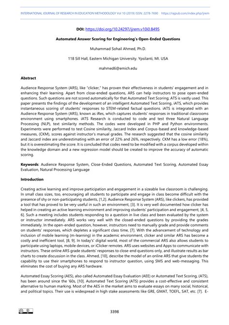 Pdf Automated Answer Scoring For Engineerings Open Ended Questions