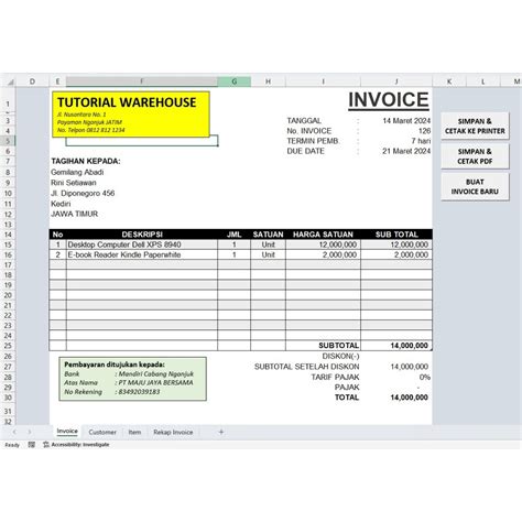 Jual Template Excel Invoice Otomatis Simpan Ke Arsip Cetak Pdf Cetak Ke Printer Shopee Indonesia