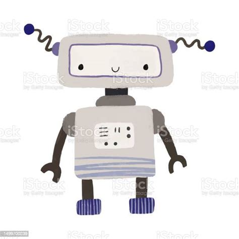 재미 있은 만화 색깔의 아이들 로봇입니다 귀여운 사이보그 복고풍 안드로이드 흰색 배경에 격리된 평면 그림에서 웃는 캐릭터 귀여운 유치한 그림 스티커 인쇄 4 5세에 대한
