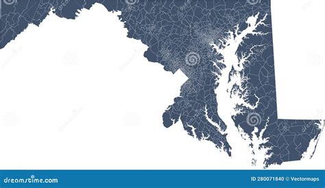 Us Maryland State Map With Census Tracts Boundaries Stock Vector