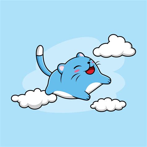 Flying Cat On The Sky With Cloud Vector Illustration Sticker 18019801