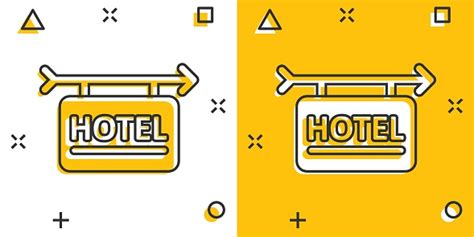 만화 스타일의 호텔 사인 아이콘 흰색 고립 된 배경에 여관 만화 벡터 그림 호스텔 룸 정보 스플래시 효과 비즈니스 개념 가정의 방에 대한 스톡 벡터 아트 및 기타 이미지