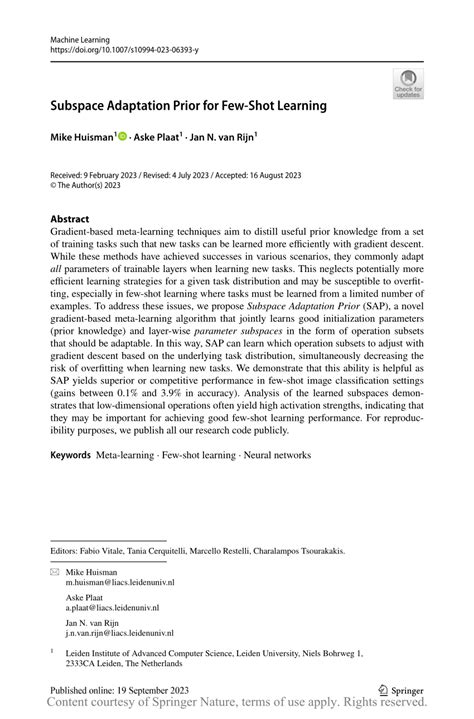 Pdf Subspace Adaptation Prior For Few Shot Learning