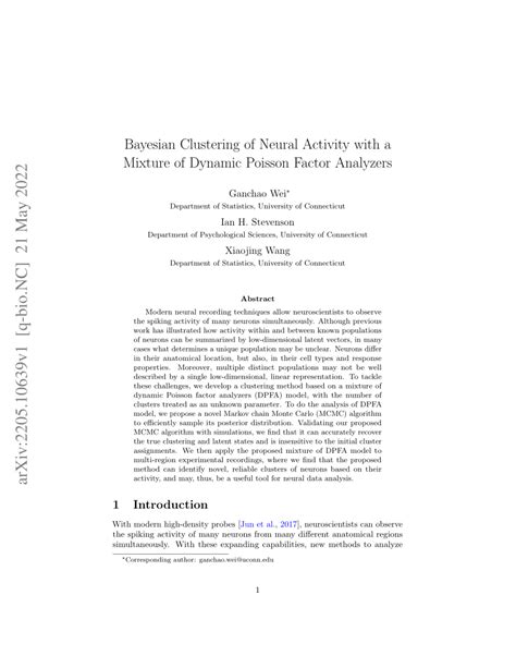 Pdf Bayesian Clustering Of Neural Activity With A Mixture Of Dynamic Poisson Factor Analyzers