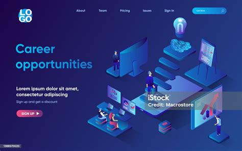 경력 기회 개념 3d 등각 웹 방문 페이지 일하는 사람들 직원은 커리어 사다리를 오르고 전문 기술과 리더십을 향상시킵니다 웹 템플릿 디자인에 대한 벡터 그림 3차원 형태에